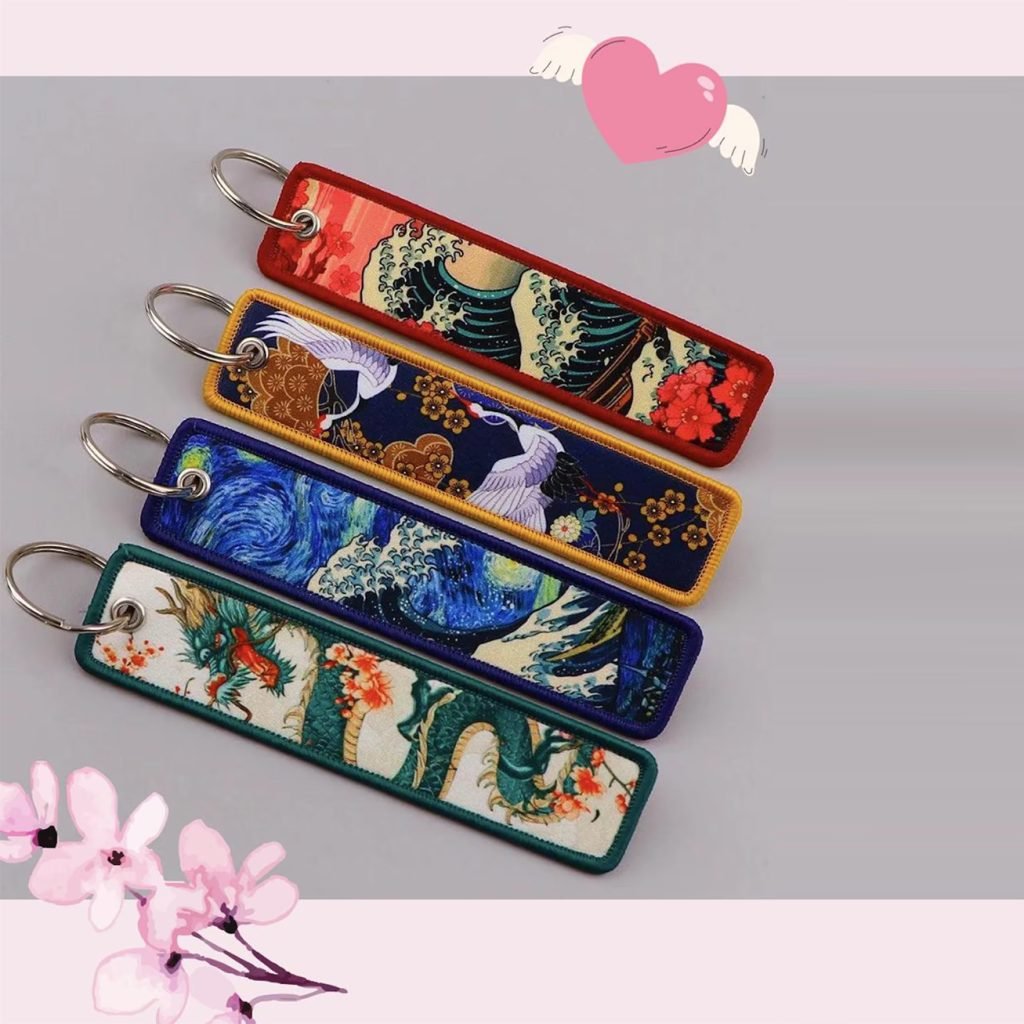 Embroidery Key Fob – Japanese Waves Key Tag Keychain for Motorcycles ...